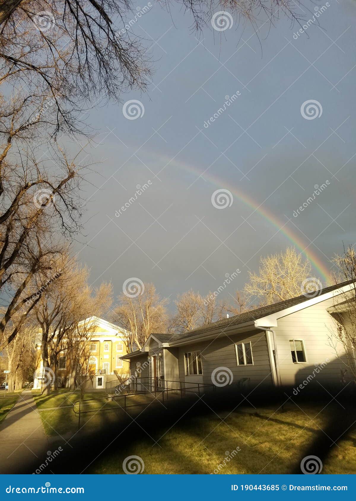 Evening Rainbow in Grey Sky Stock Image - Image of plant, yellow: 190443685