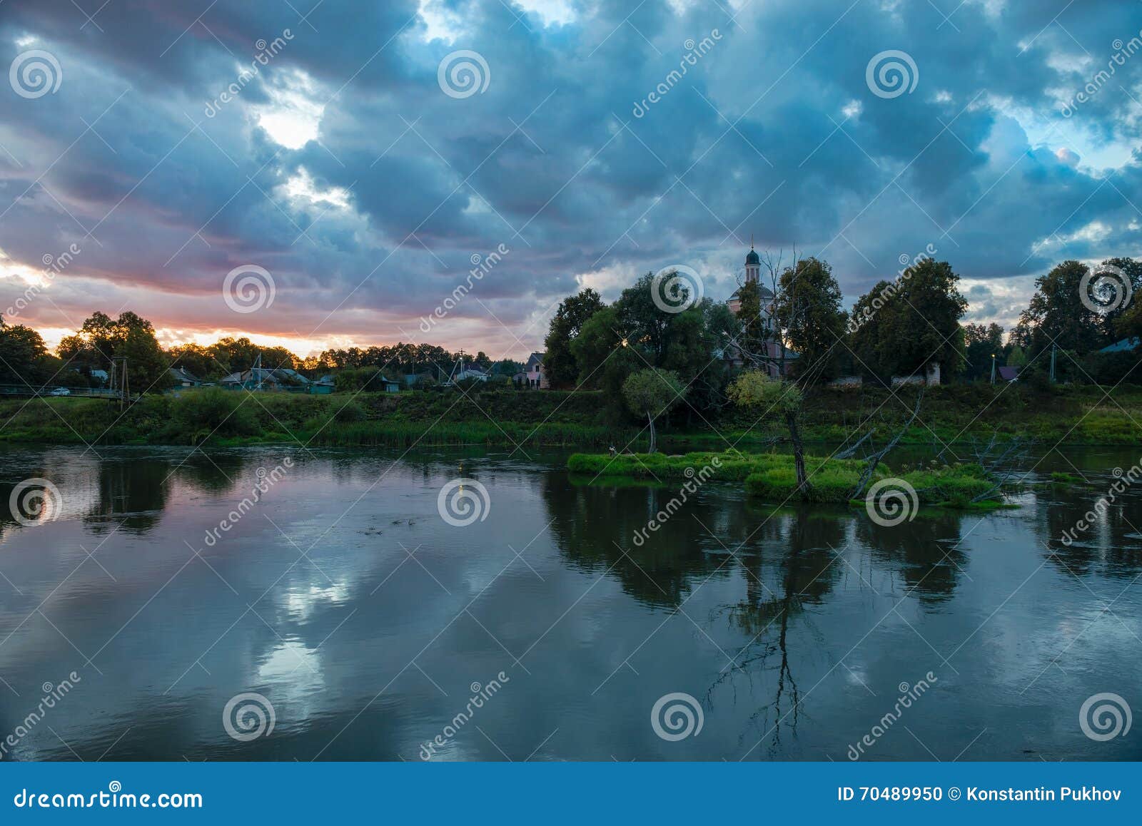In the Evening on the River Bank Stock Photo - Image of scene, scenic ...