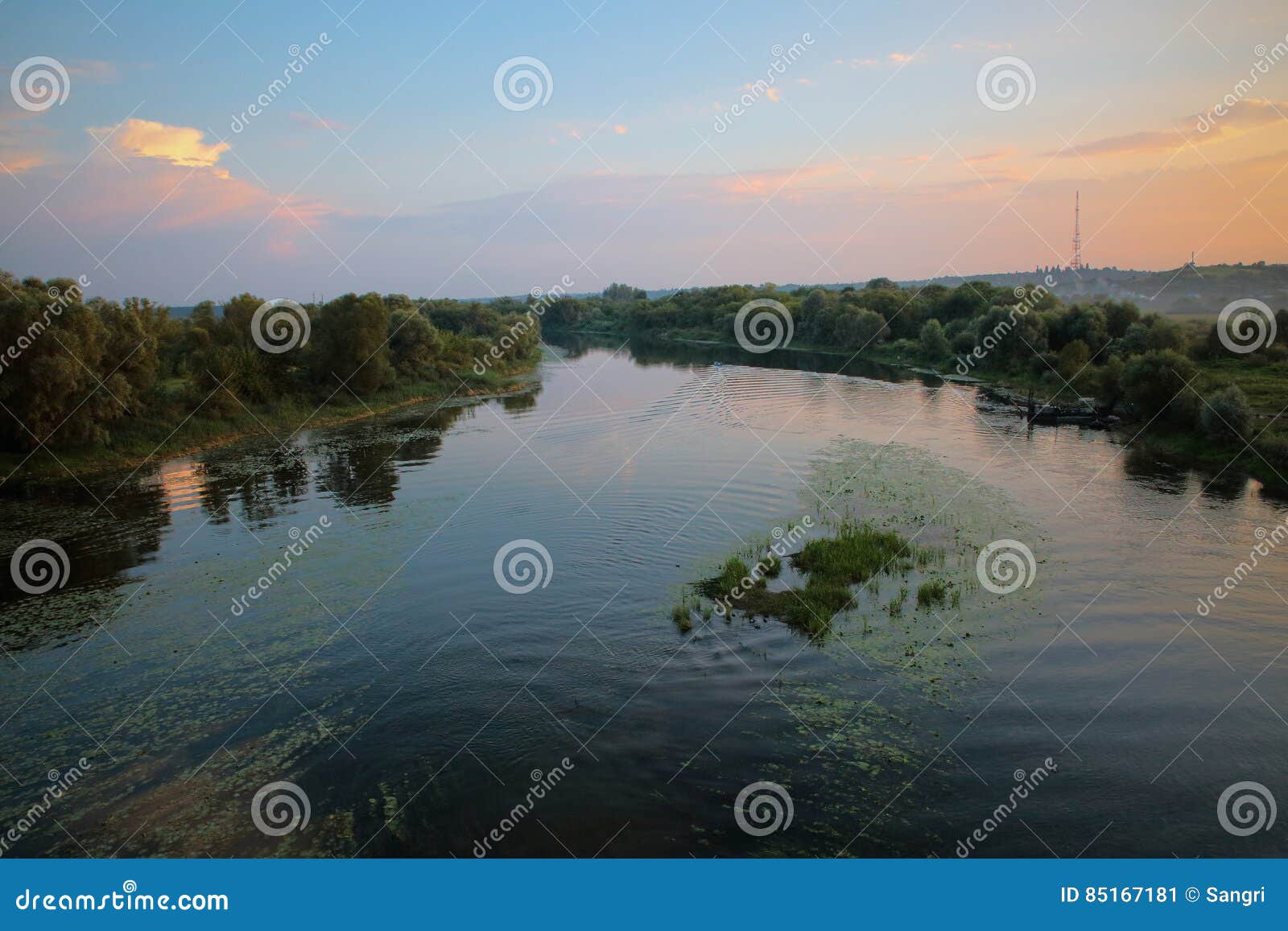 In the Evening by the River. Stock Image - Image of landscape, dusk ...