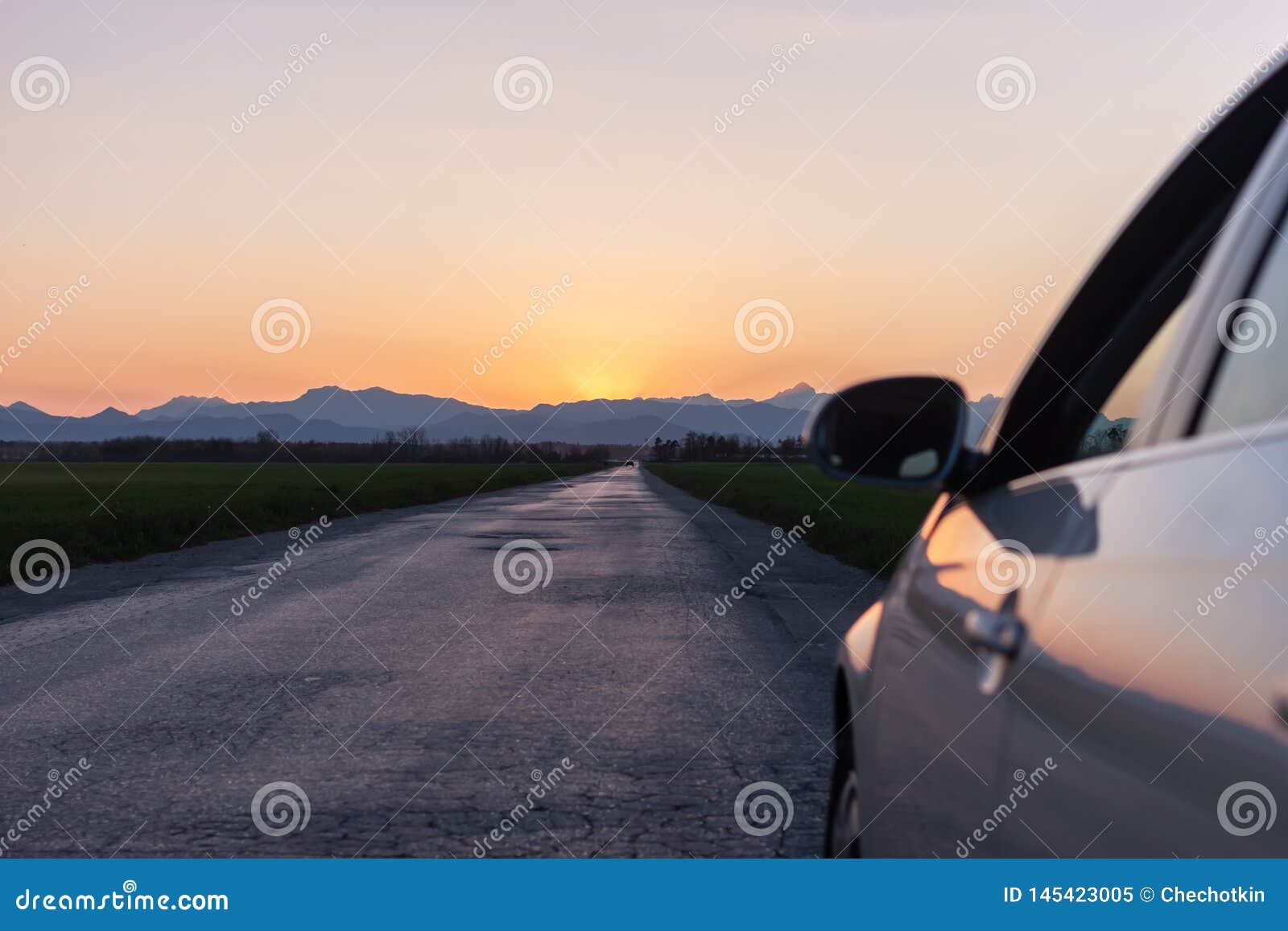 Evening Road Heading To Sunset View from Car Stock Image - Image of ...