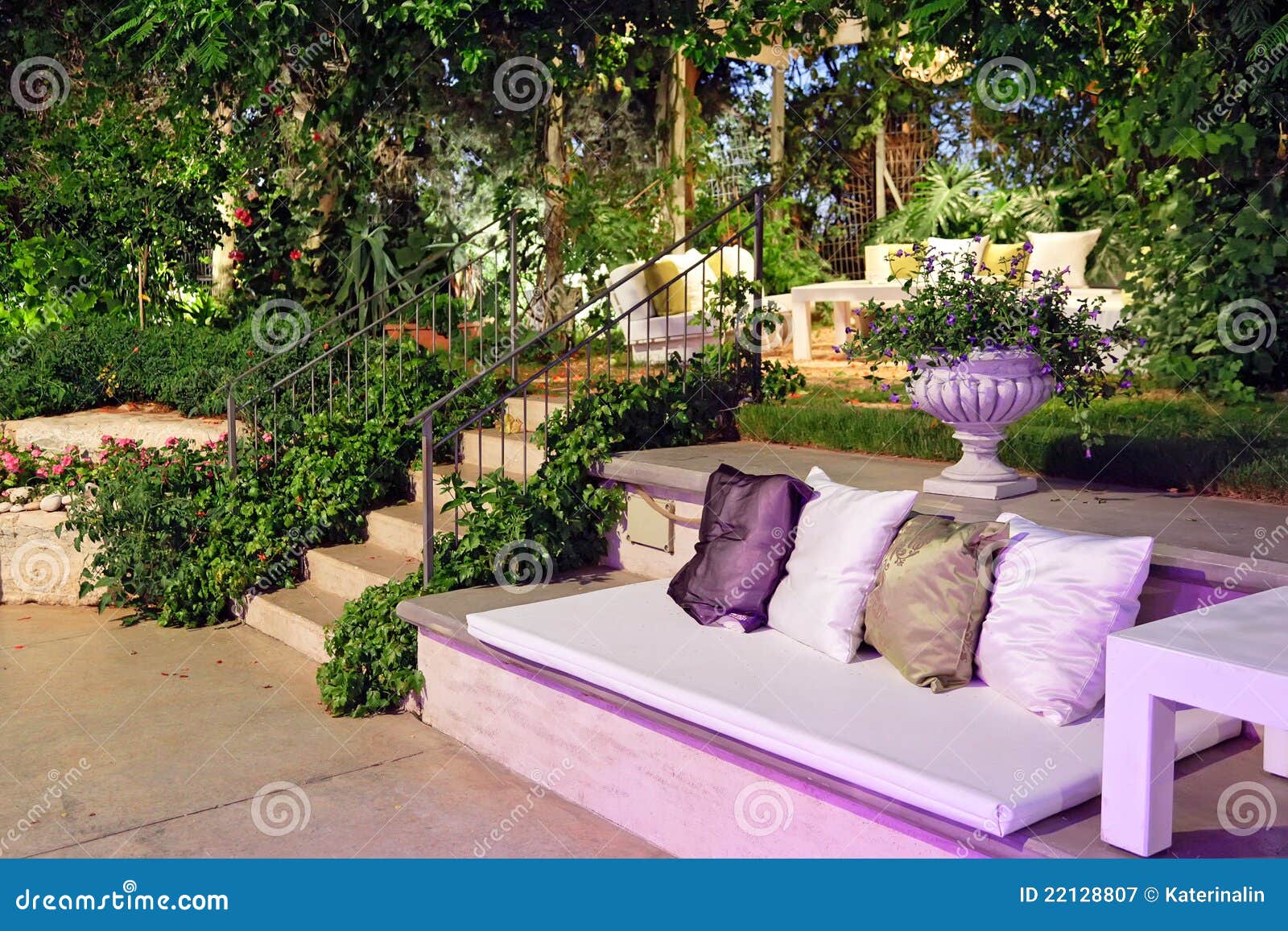 Evening Romantic Patio, Outdoor. Stock Image - Image of lounge, living ...