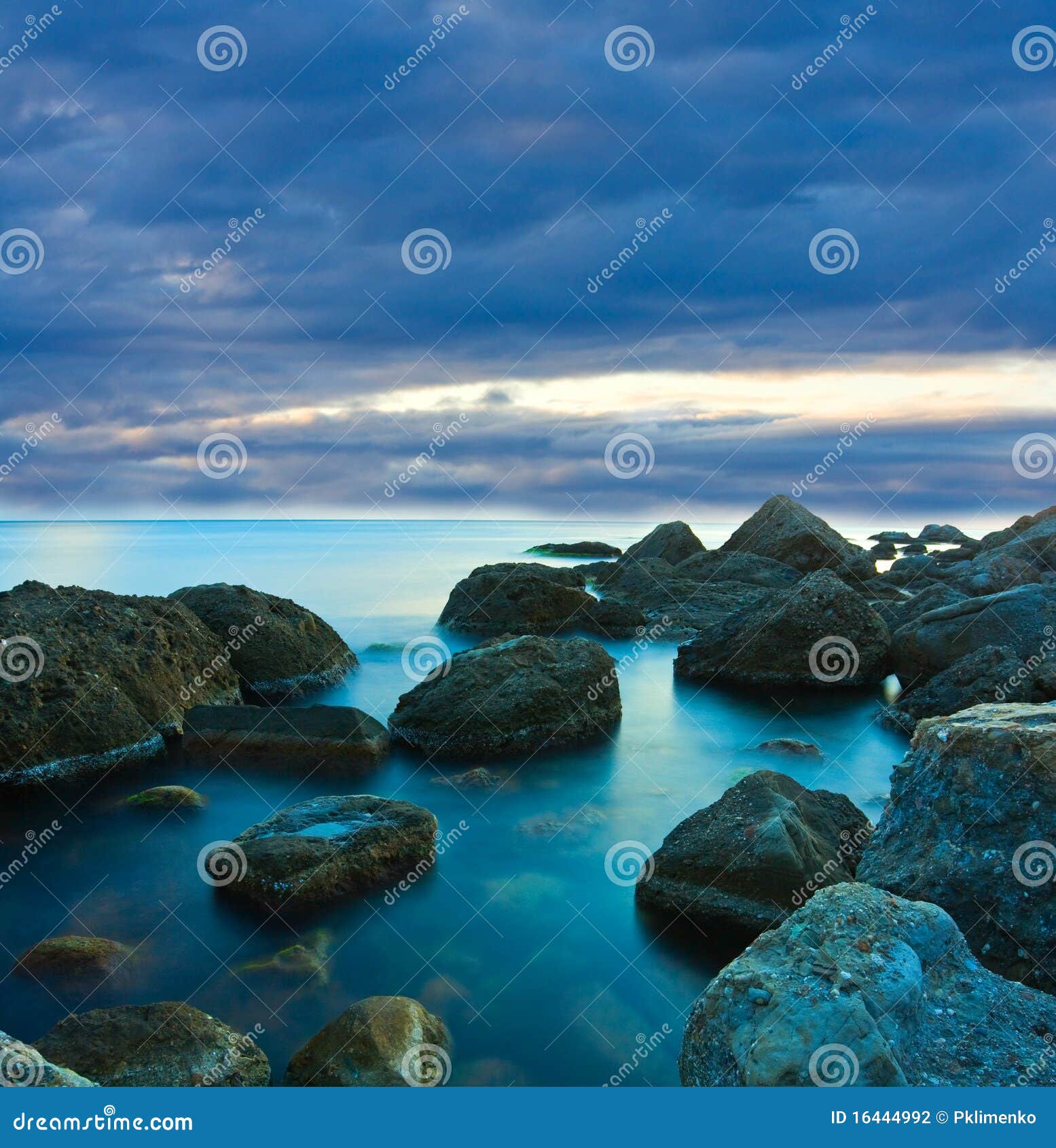 Evening scene on sea stock photo. Image of rock, black - 16444992