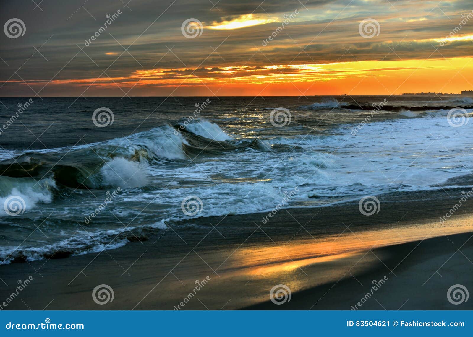 Evening Scene with Sunset on Ocean. Stock Image - Image of calm, clouds ...