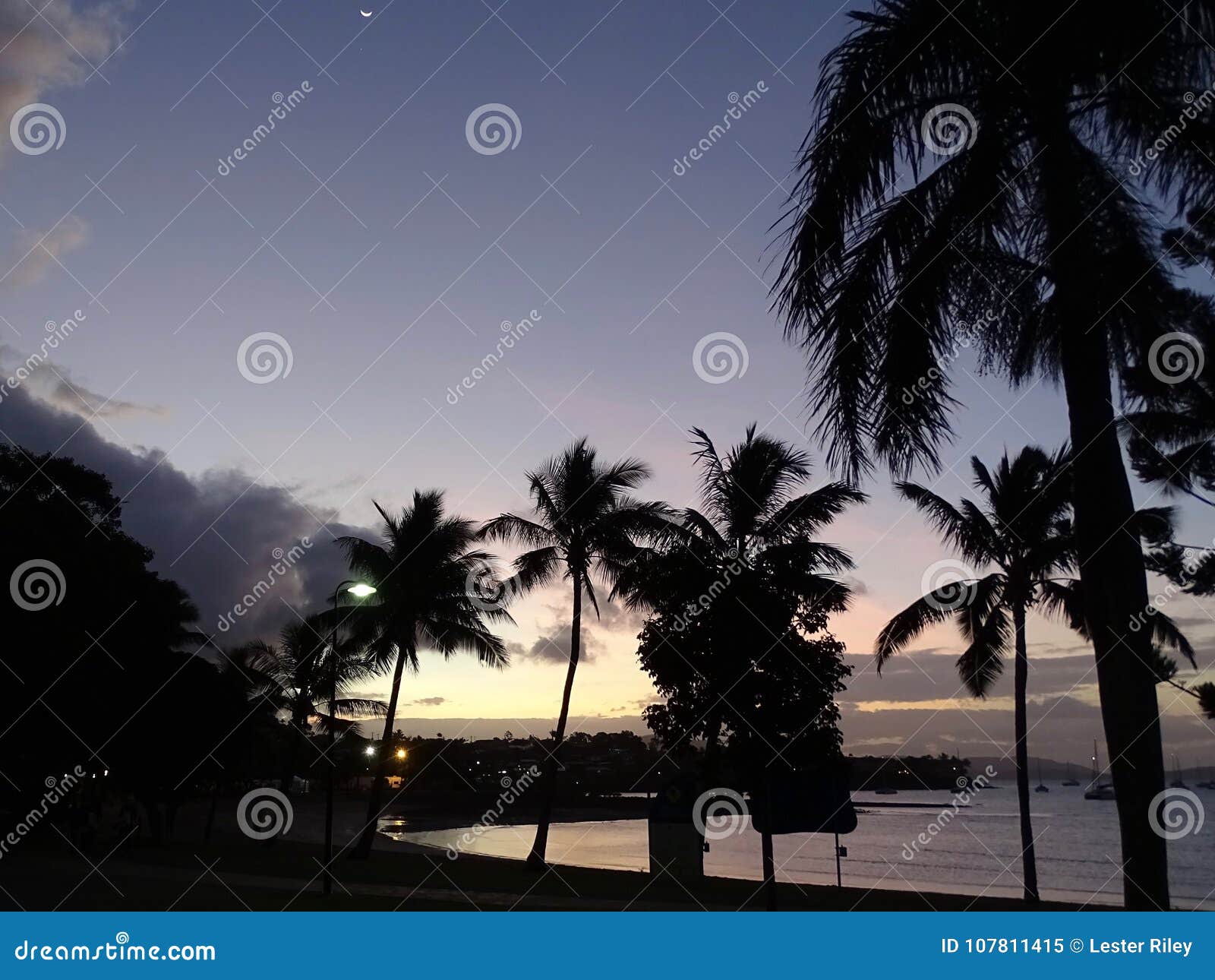 Evening Scene of Tropical Beach in Moonlight at a Lagoon Stock Image ...