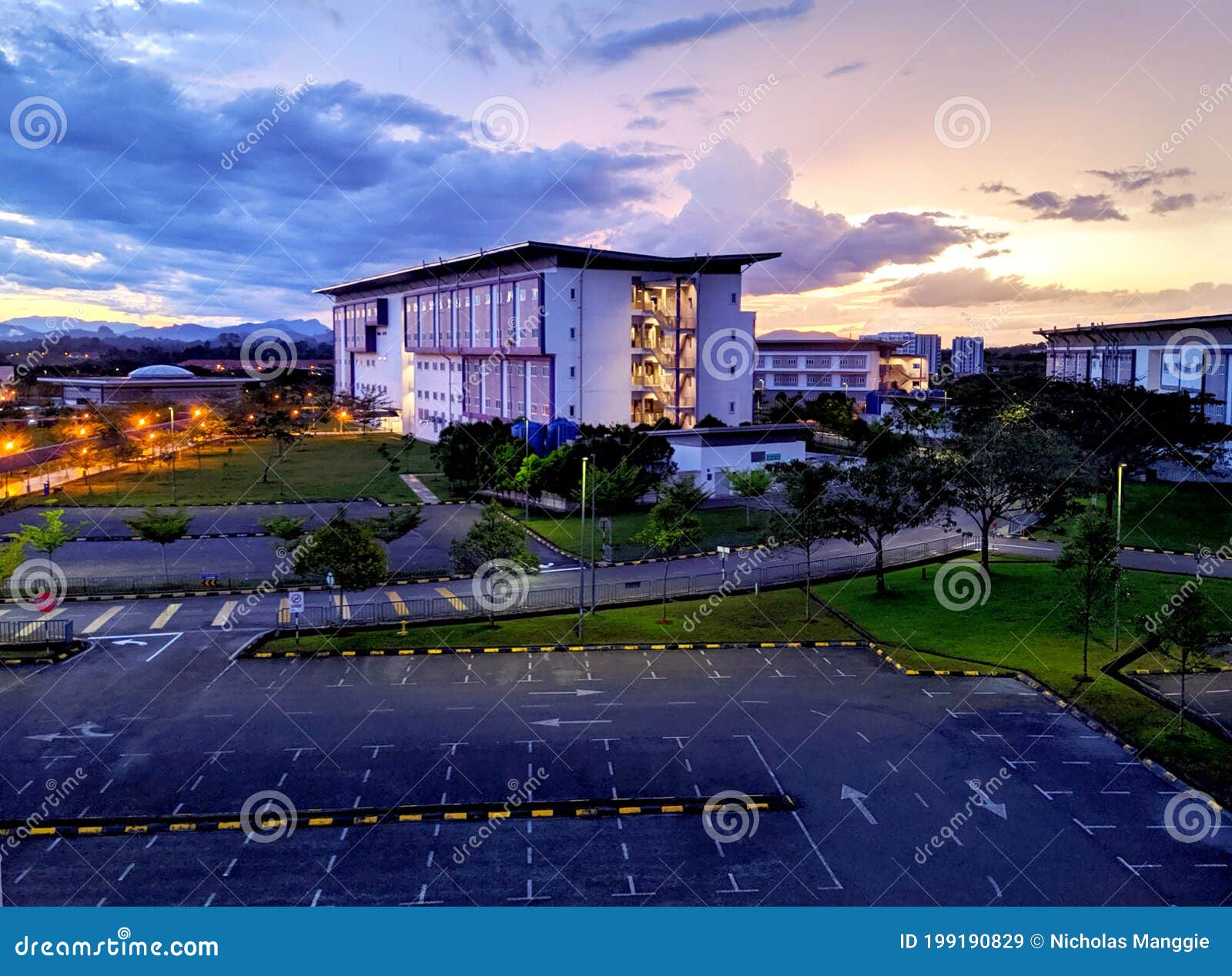 Evening Scenery in Quiet Campus, Malaysia Stock Image - Image of campus ...