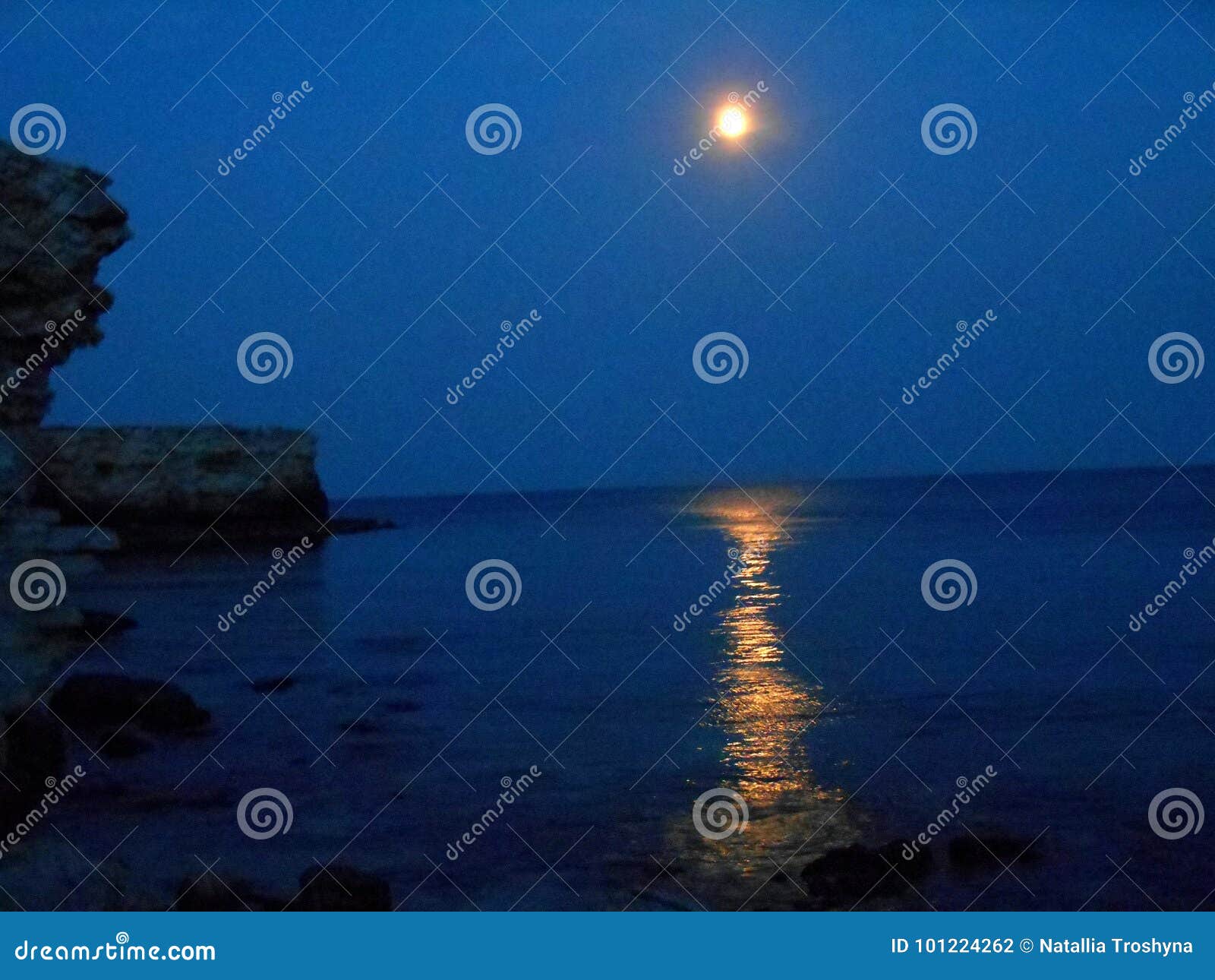 Moon Reflection in Sea Water Seascape Stock Photo - Image of time, rock ...