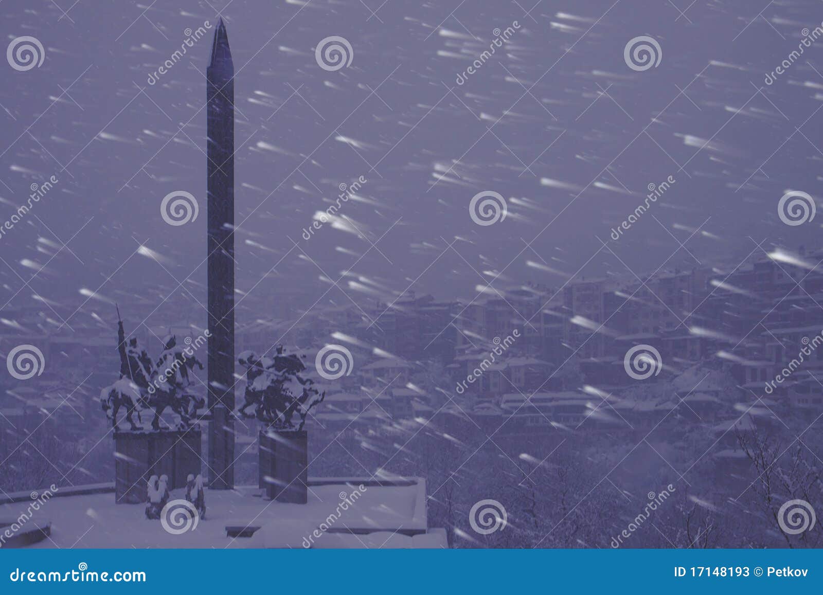 Evening Snow Storm Monument Stock Image - Image of snow, night: 17148193