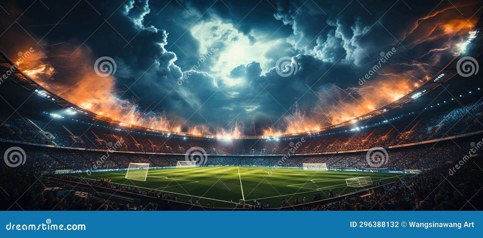 Evening Soccer Stadium with Full of Fans and Lights Stock Photo - Image ...
