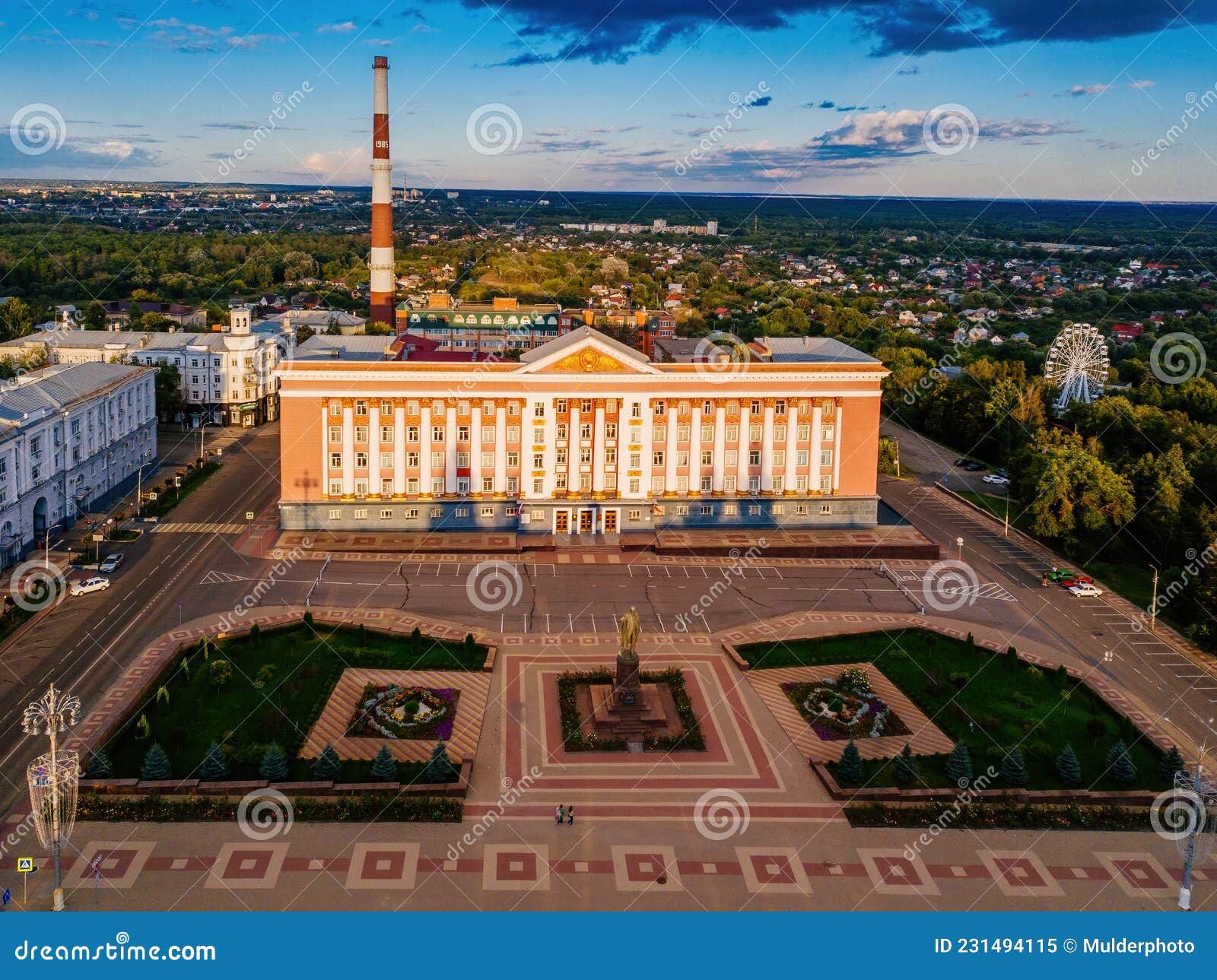 Evening Spring Central Kursk Cityscape at Sunset, Aerial View Stock ...