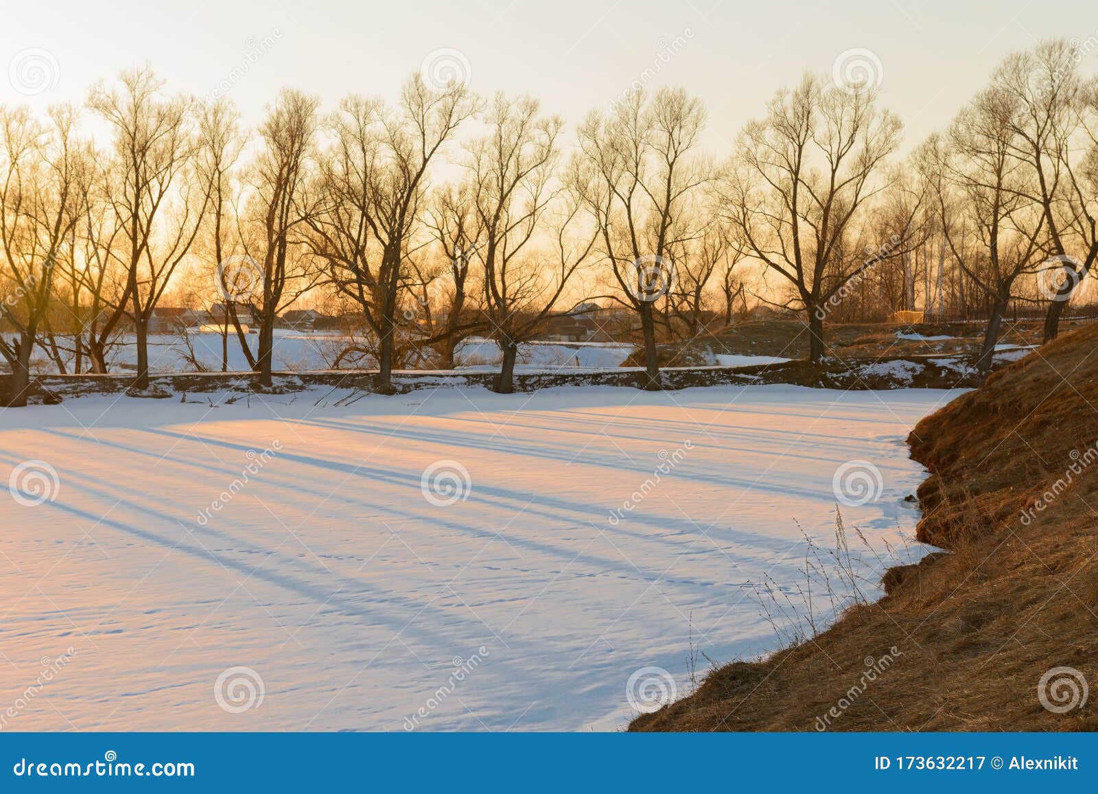 Evening Spring Landscape with Melting Snow Stock Image - Image of river ...