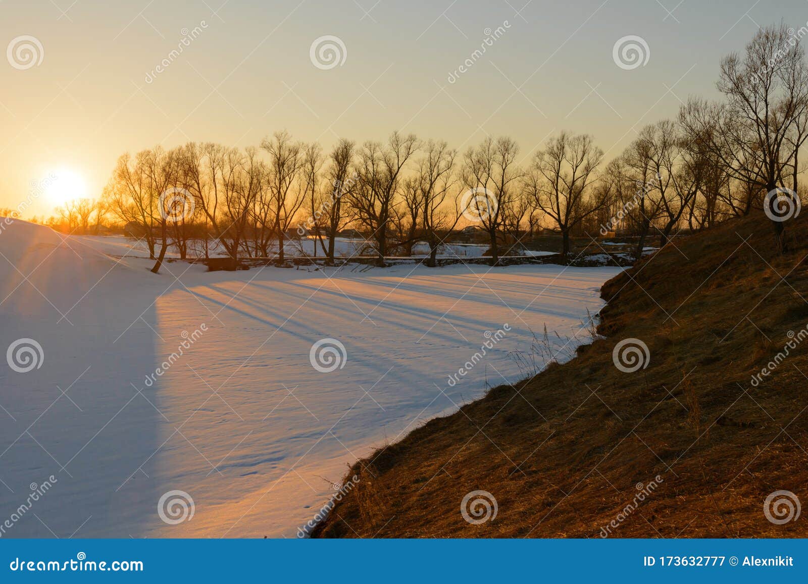 Evening Spring Landscape with Melting Snow Stock Image - Image of melt ...