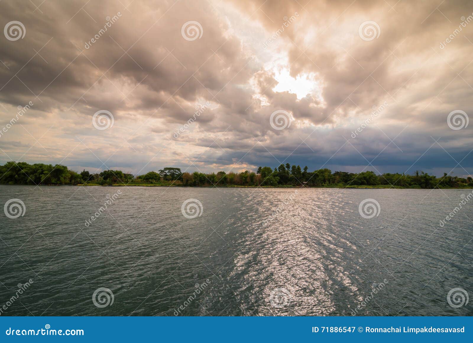 Evening Storm Over River and Dramatic Sky and Clouds Stock Image ...