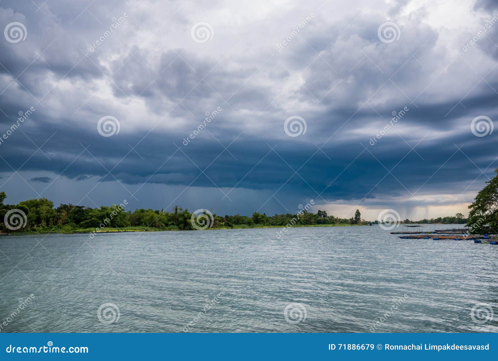 Evening Storm Over River and Dramatic Sky and Clouds Stock Image ...