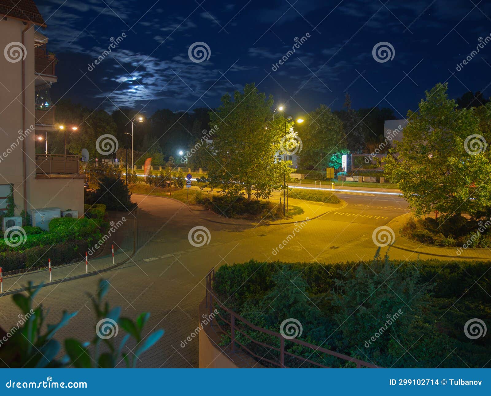 Evening Street Illuminated by Moonlight Stock Photo - Image of lights ...