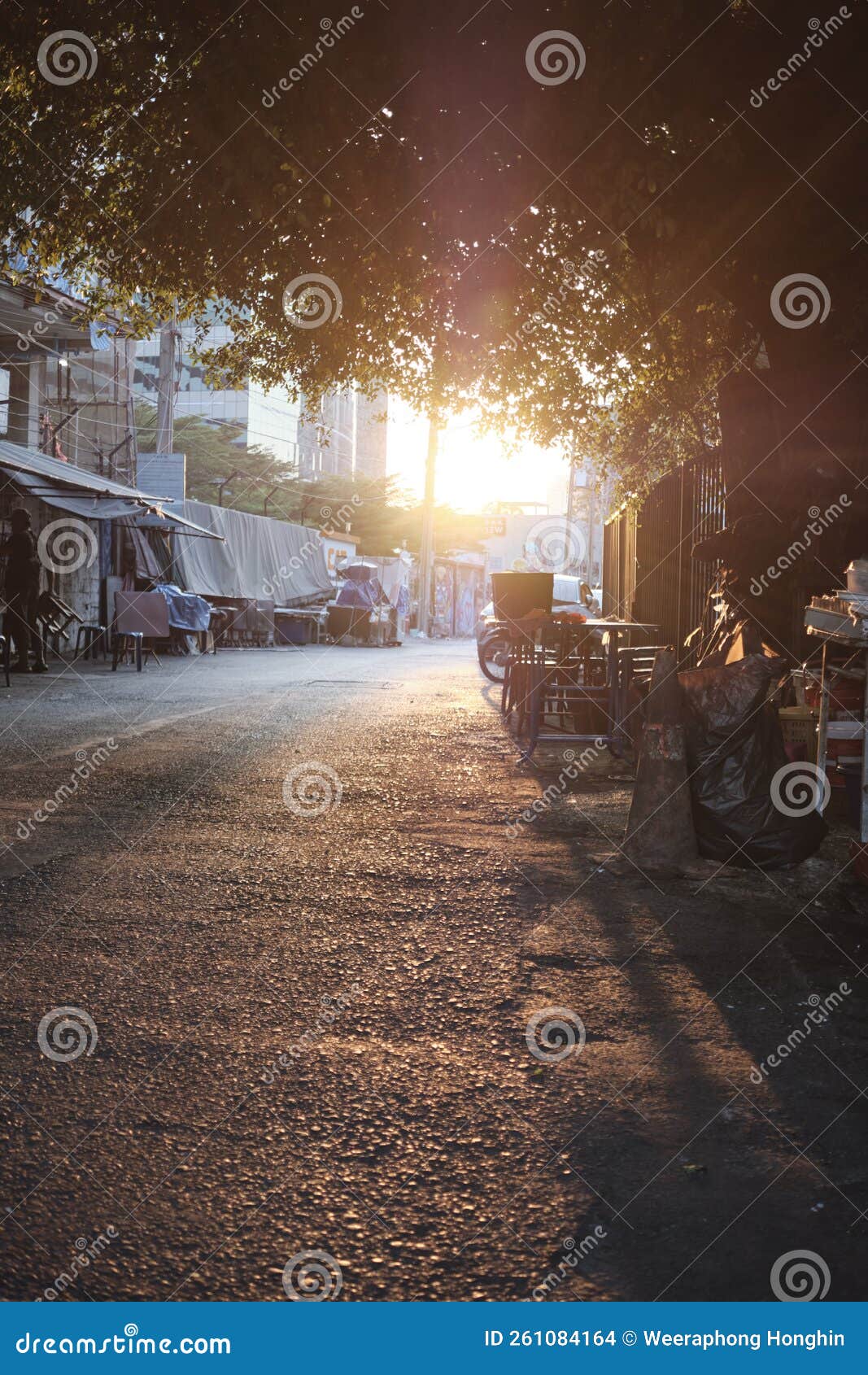 Evening Street Scenes in the City with Sunset Light Stock Photo - Image ...