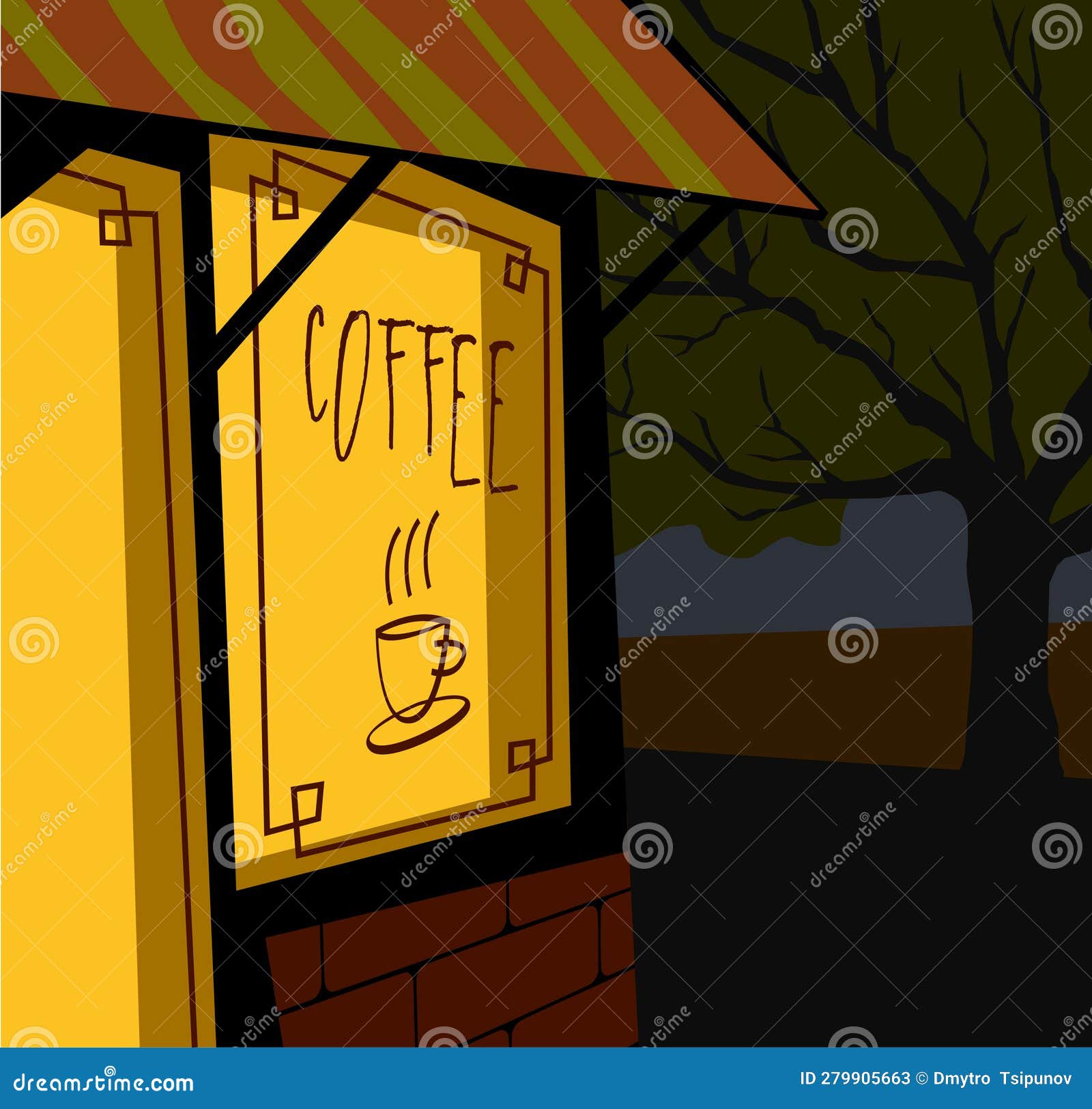 Evening on the Streets of the City. Shining Windows of a Small Coffee ...