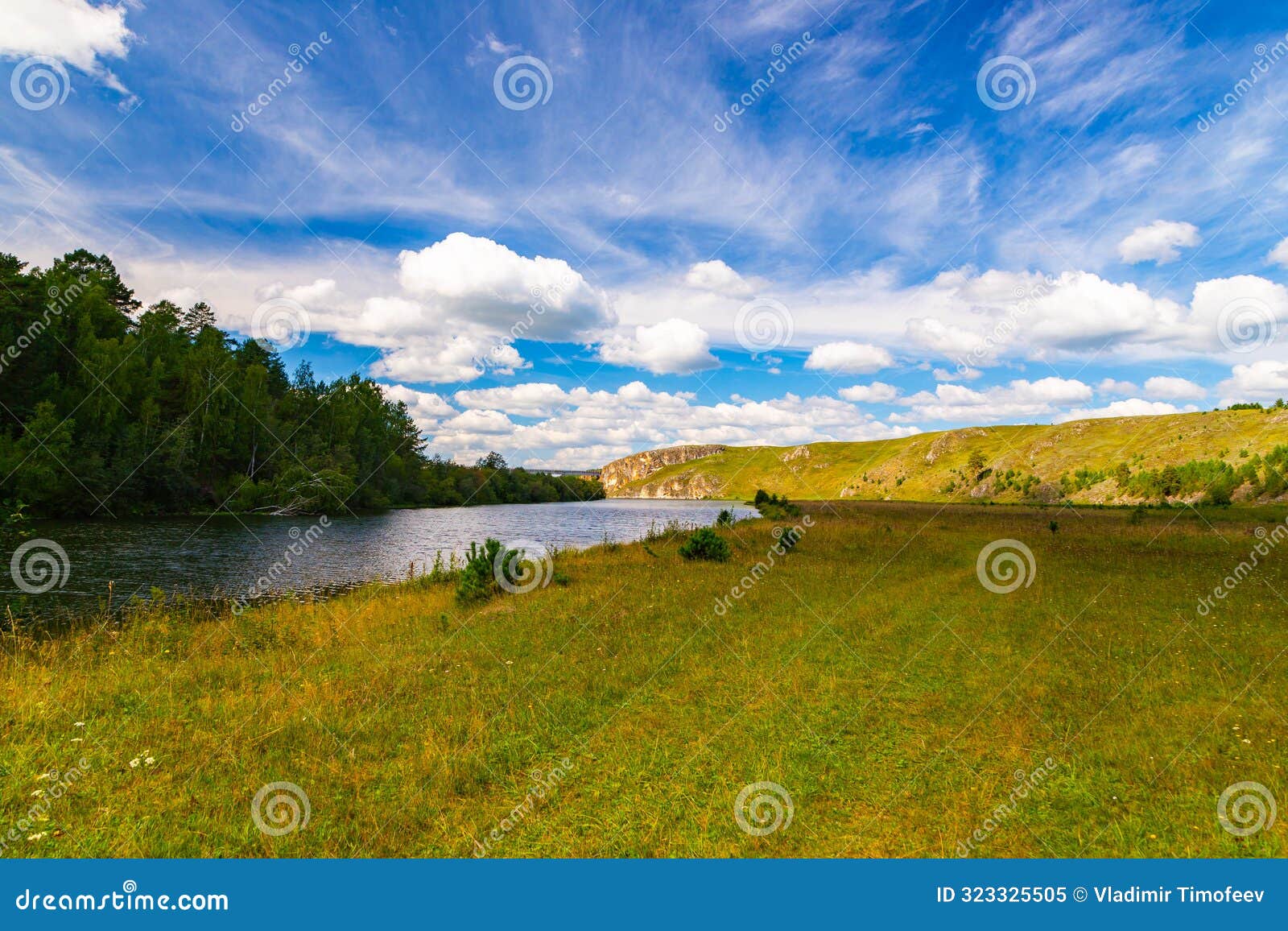 Evening Summer Landscape with Tree on the Riverbank, Russia, Ural Stock ...