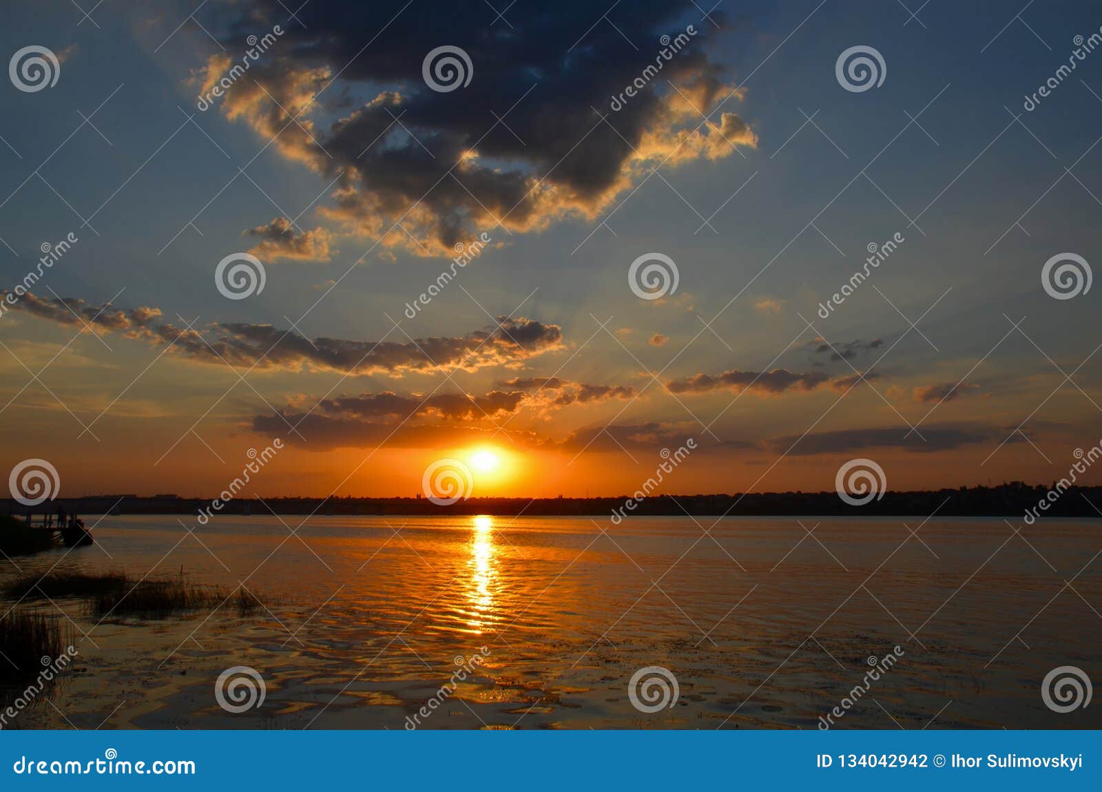 Sun Track on the River from Sunset Stock Photo - Image of horizon ...
