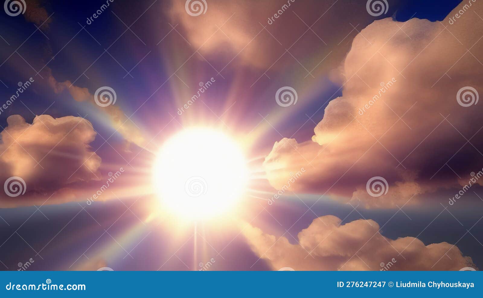 The Evening Sun is Shining from Behind the Clouds. Bright Sunlight in ...