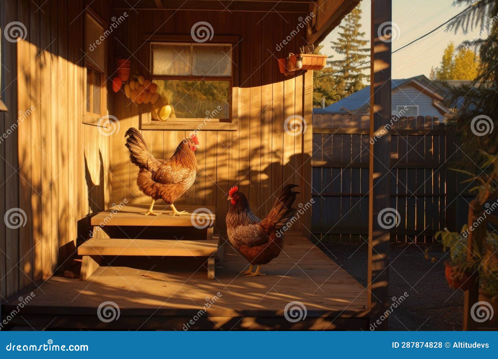 Evening Sunlight Casting Shadows on a Wooden Chicken Run Stock Photo ...
