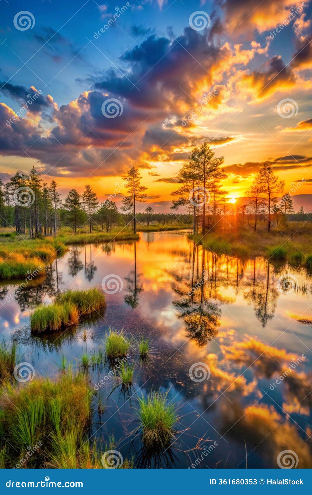 The Evening Sunset on the Edge of the Swamp Stock Illustration ...