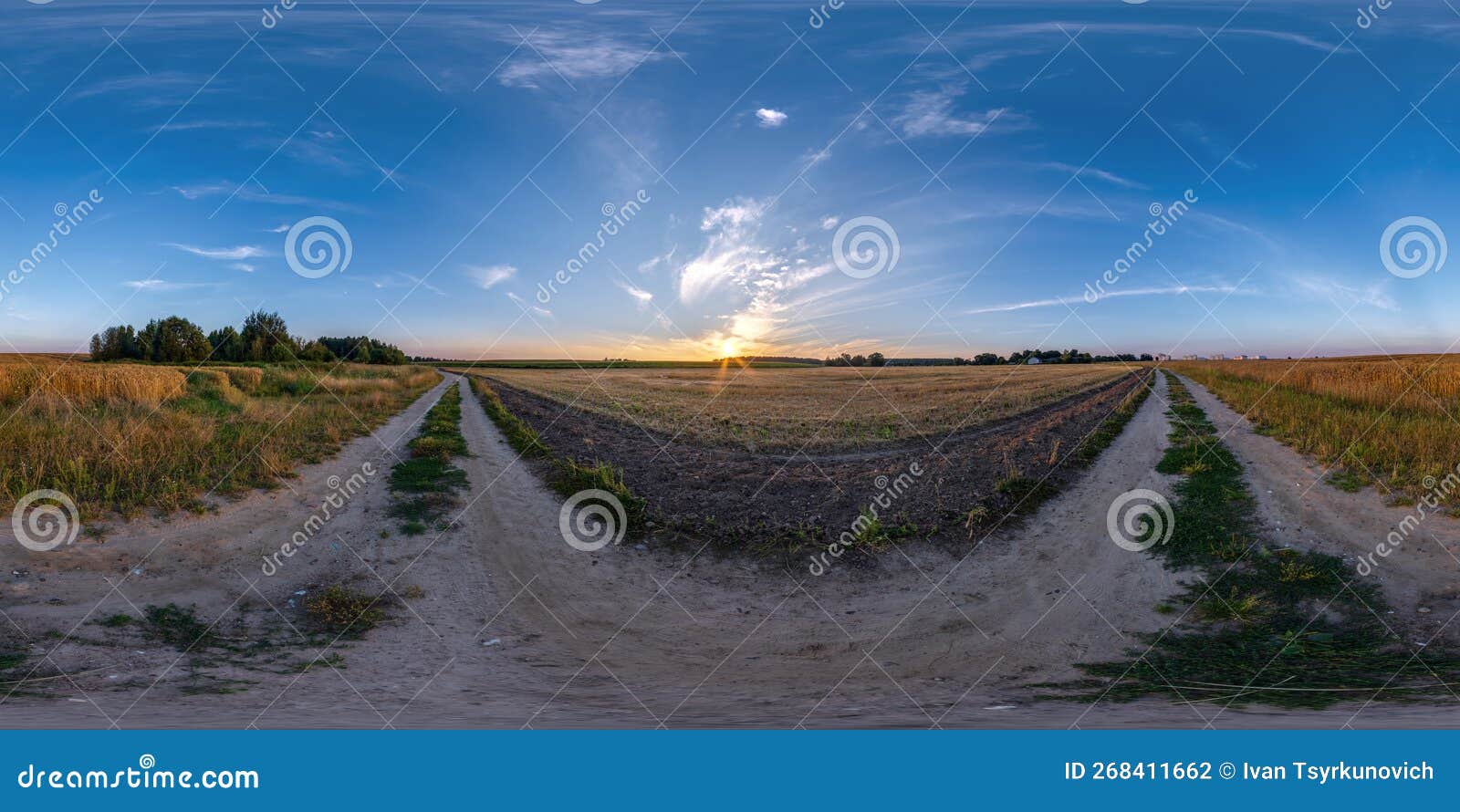 Evening Sunset Hdr Panorama 360 View among Farming Fields with Clouds ...