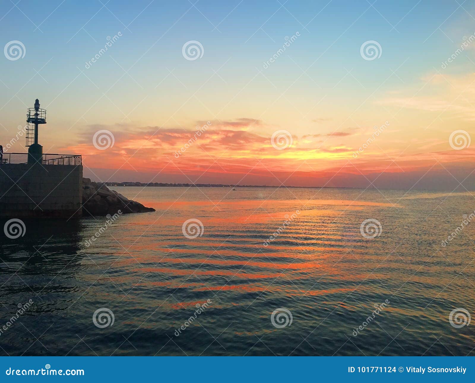 Evening Sunset Over the Waterfront of Rimini. Italy Stock Photo - Image ...