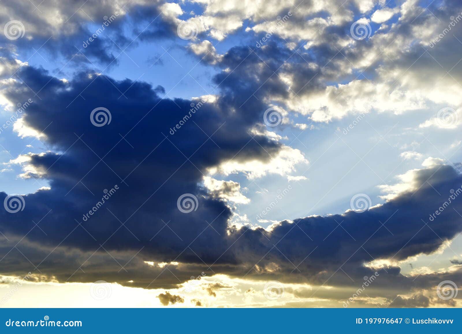 Evening Sunset Sky with Clouds and Sun Rays Stock Image - Image of ...