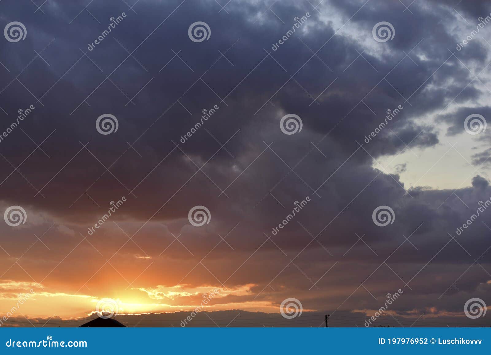 Evening Sunset Sky with Clouds and Sun Rays Stock Photo - Image of ...