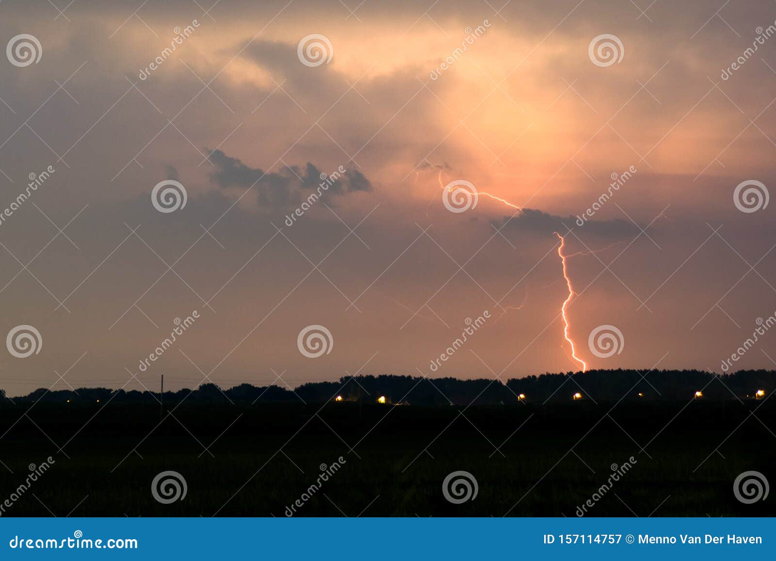Red Colored Lightning Bolt Strikes from a Distant Thunderstorm Stock ...