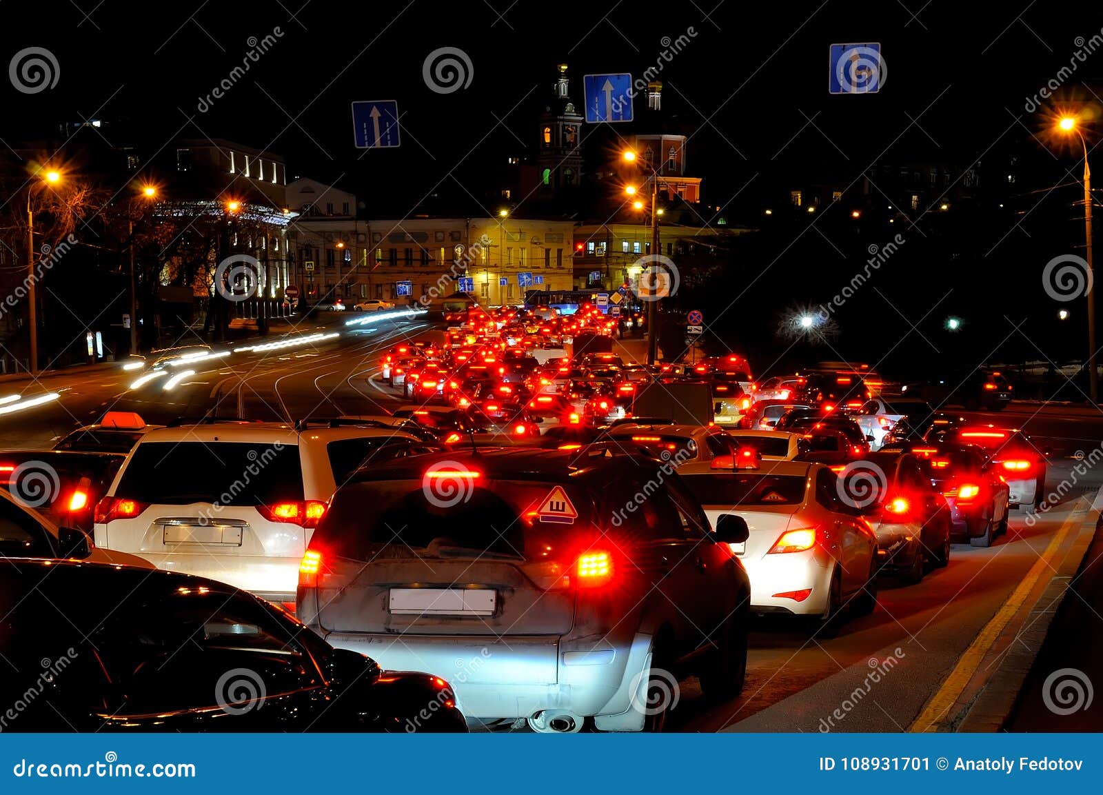 Evening Traffic Jam in Moscow in the Downtown Stock Image - Image of ...