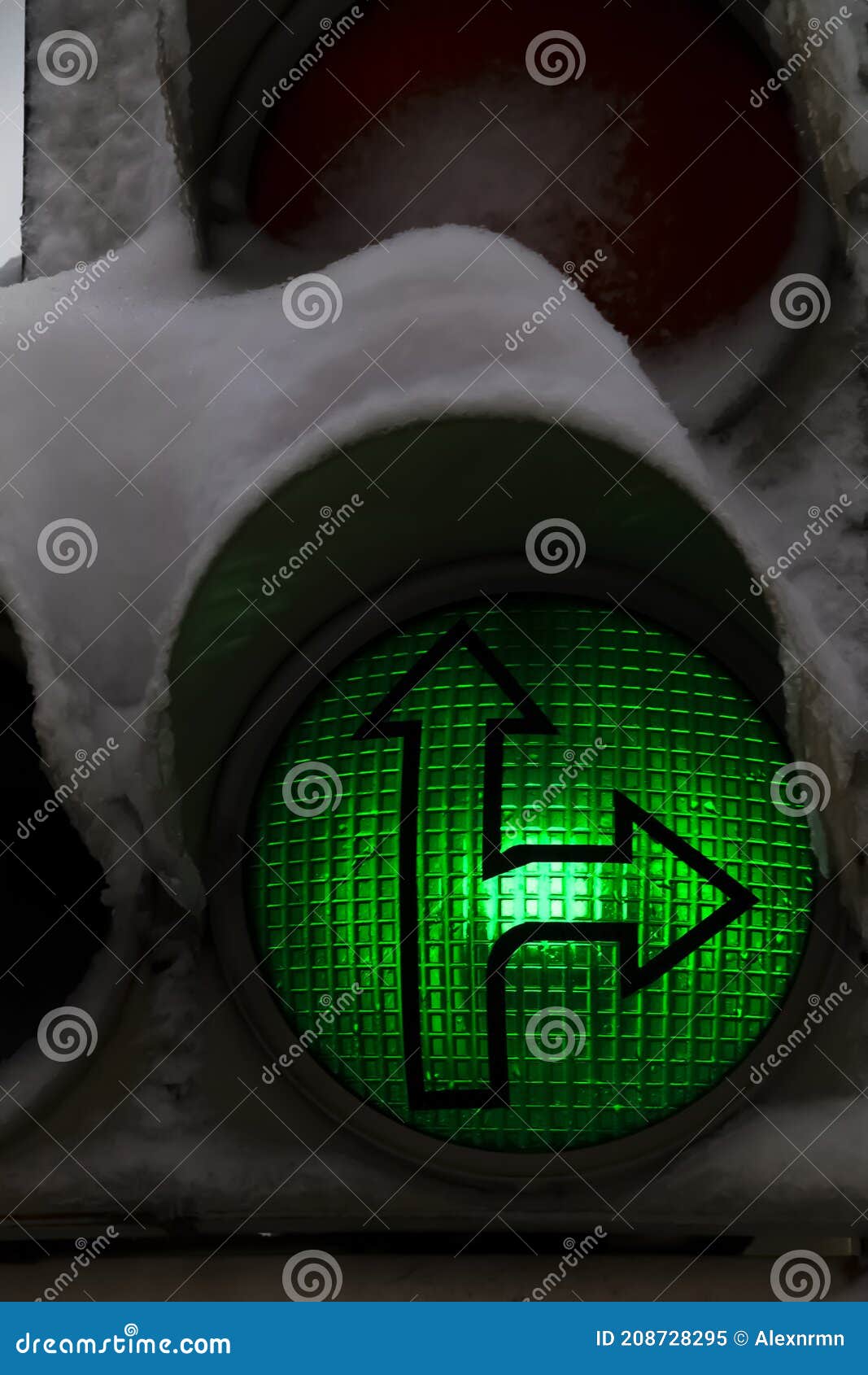 The Evening Traffic Light is Covered with Snow. Stock Image - Image of ...