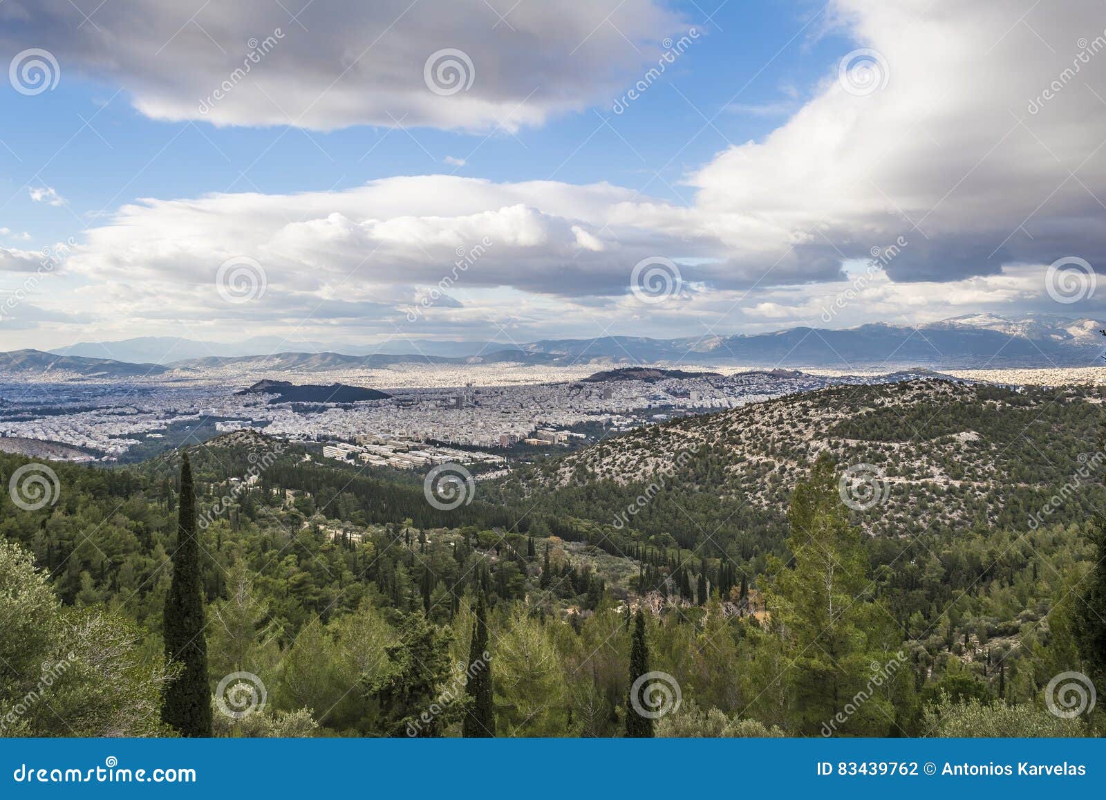 Evening View of Athens from Hymettus Mountain, Greece. Stock Photo ...