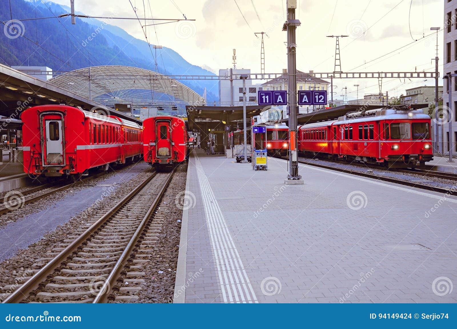 Evening View of Chur Station. Stock Photo - Image of departure ...