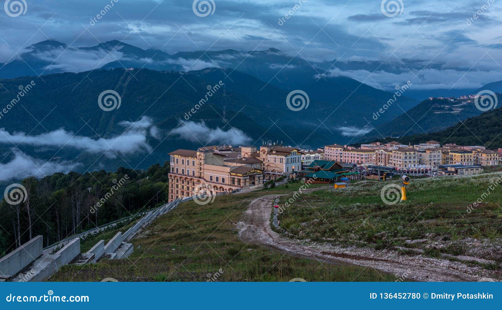 Evening View of the Complex of Hotels in Mountains Stock Photo - Image ...
