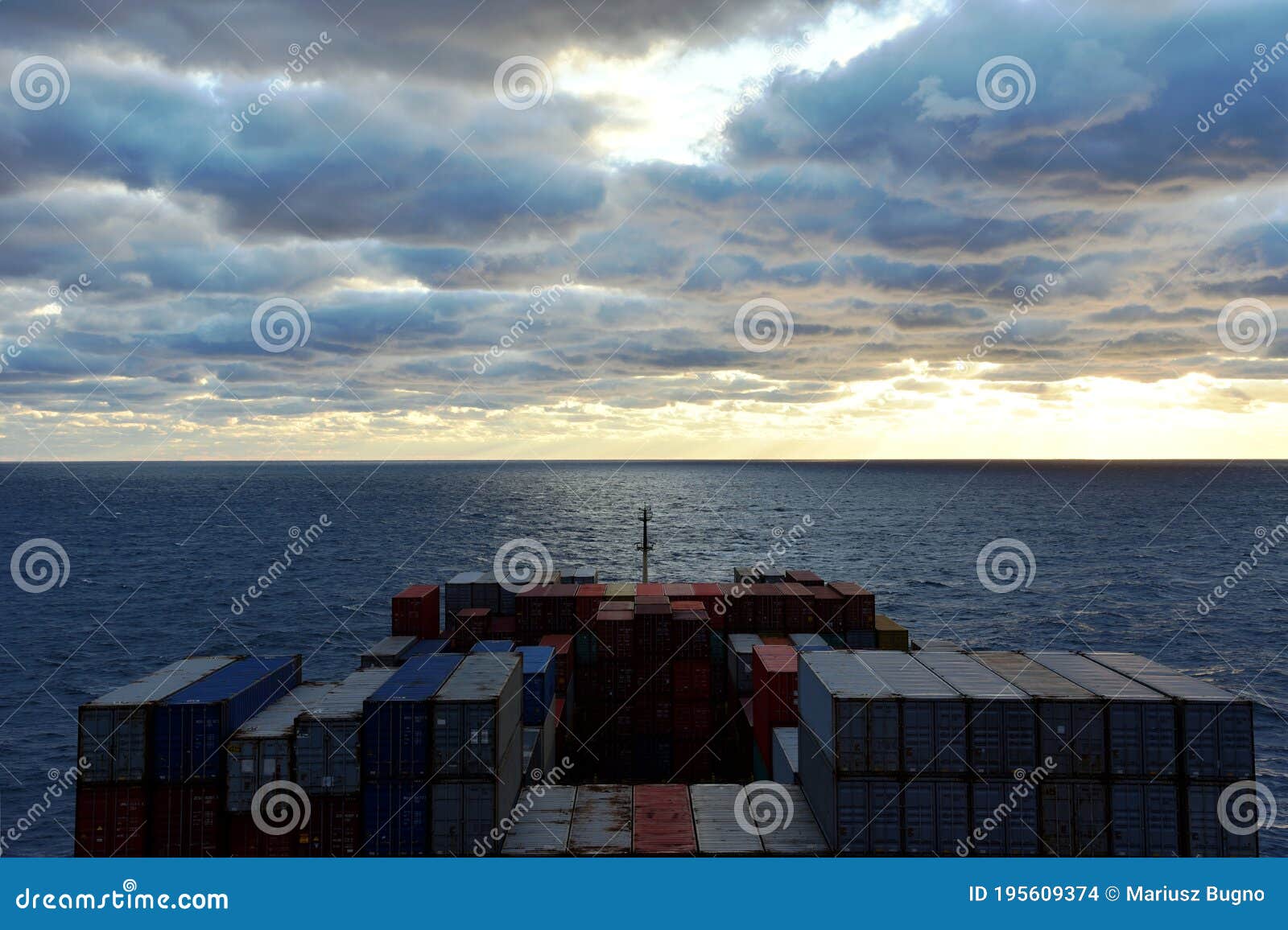 Evening View on Deck of Container Ship, during Her Passage through the ...