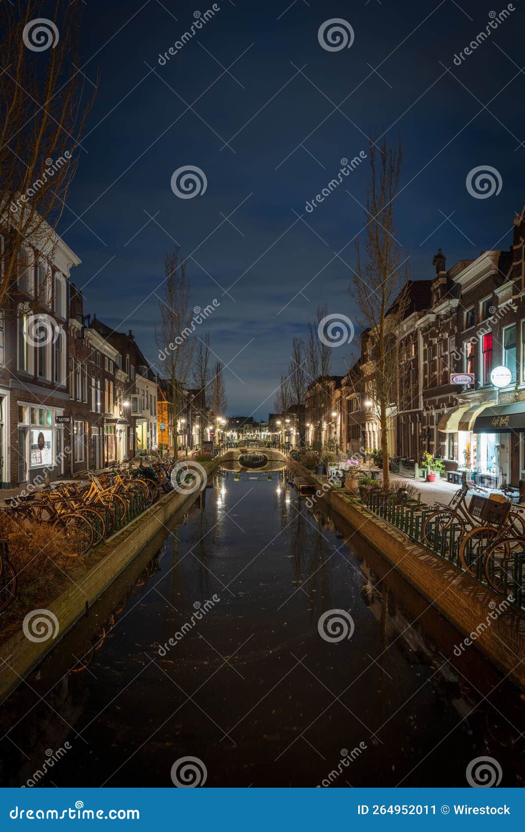Evening View of an Empty Street and Calm River in a Town Stock Image ...