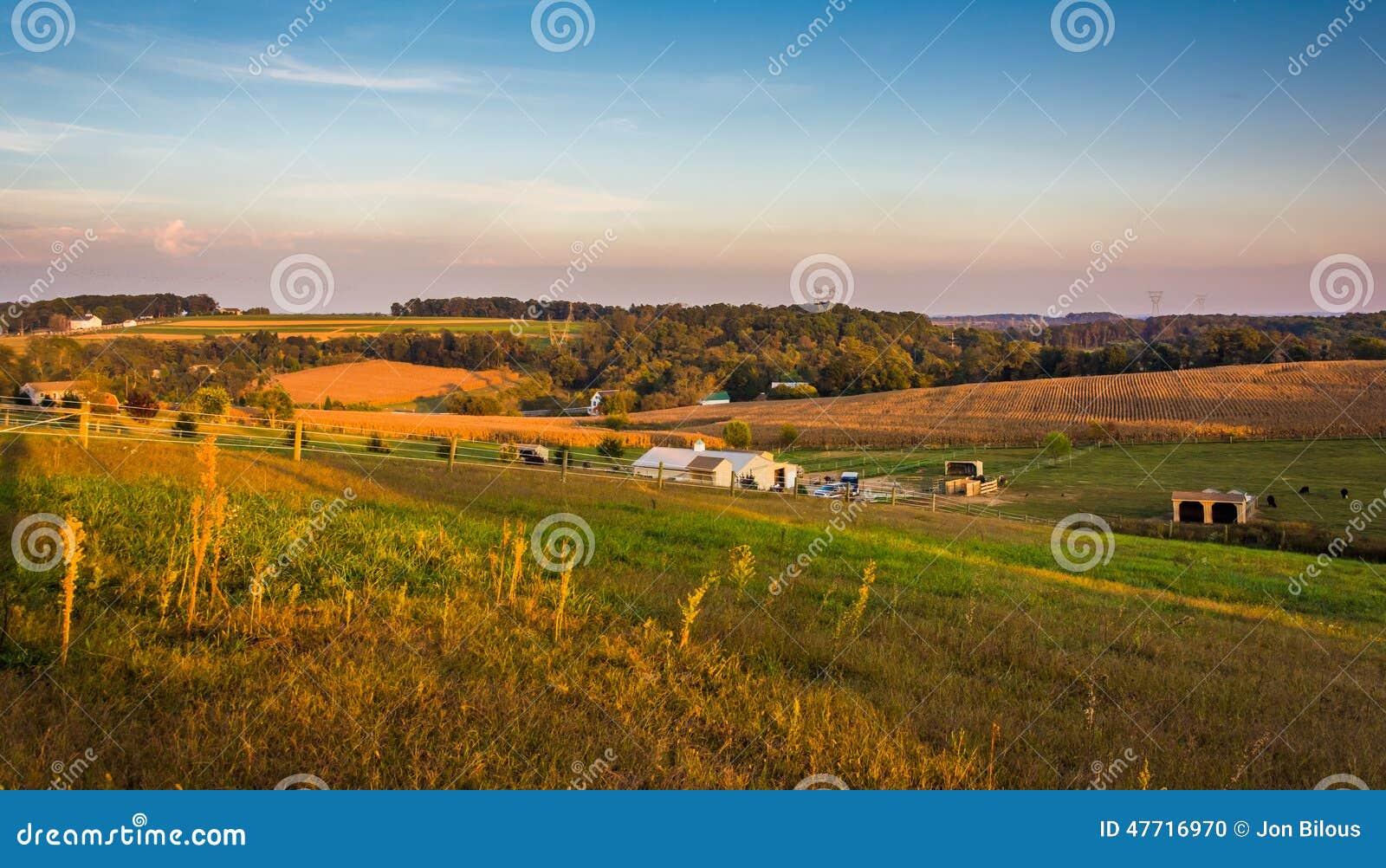 Evening View of Farm Fields and Rolling Hills in Rural Lancaster Stock ...
