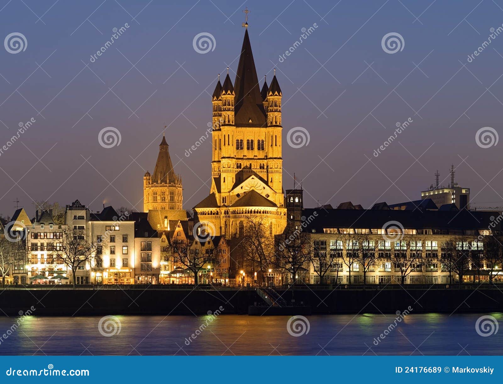 Evening View on Great St. Martin Church in Cologne Stock Image - Image ...