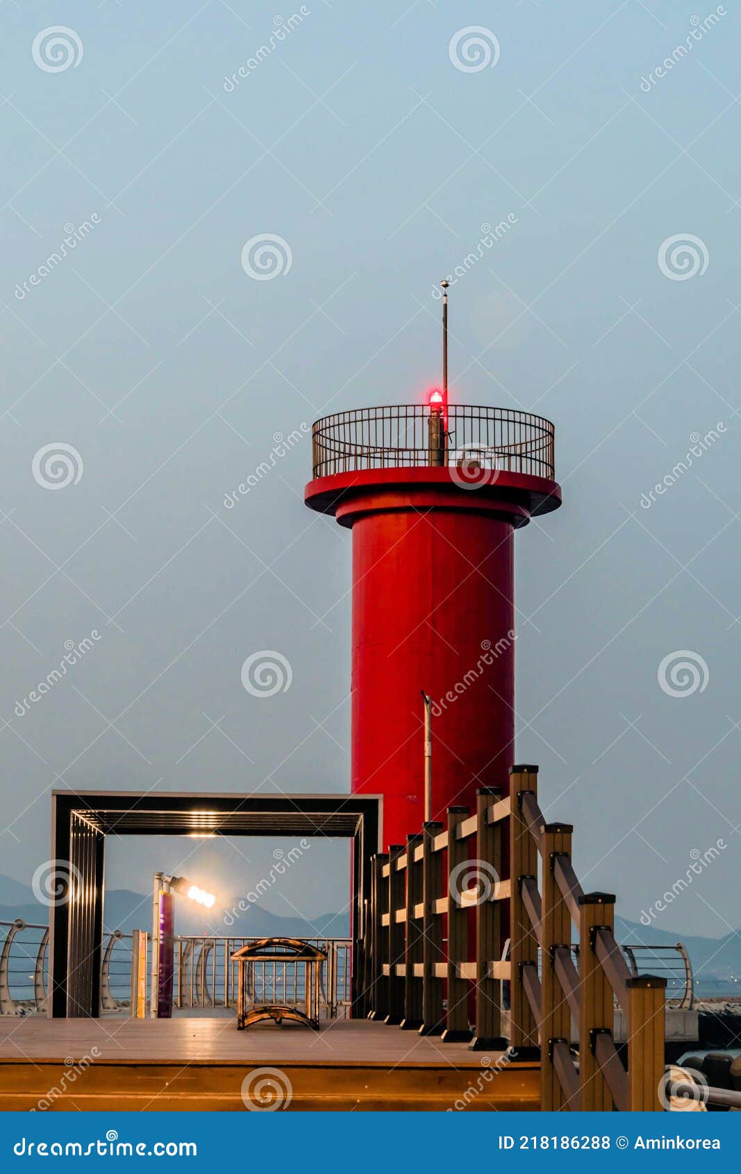 Evening View of Lighthouse with Lit Beacon Light Stock Photo - Image of ...
