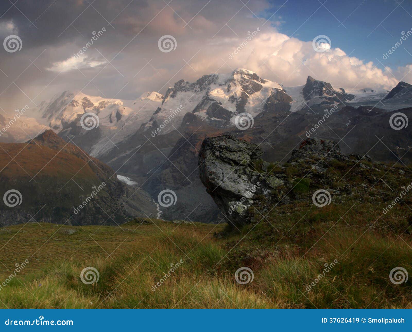 An Evening View from Pennine Alps, Switzerland. Stock Image - Image of ...