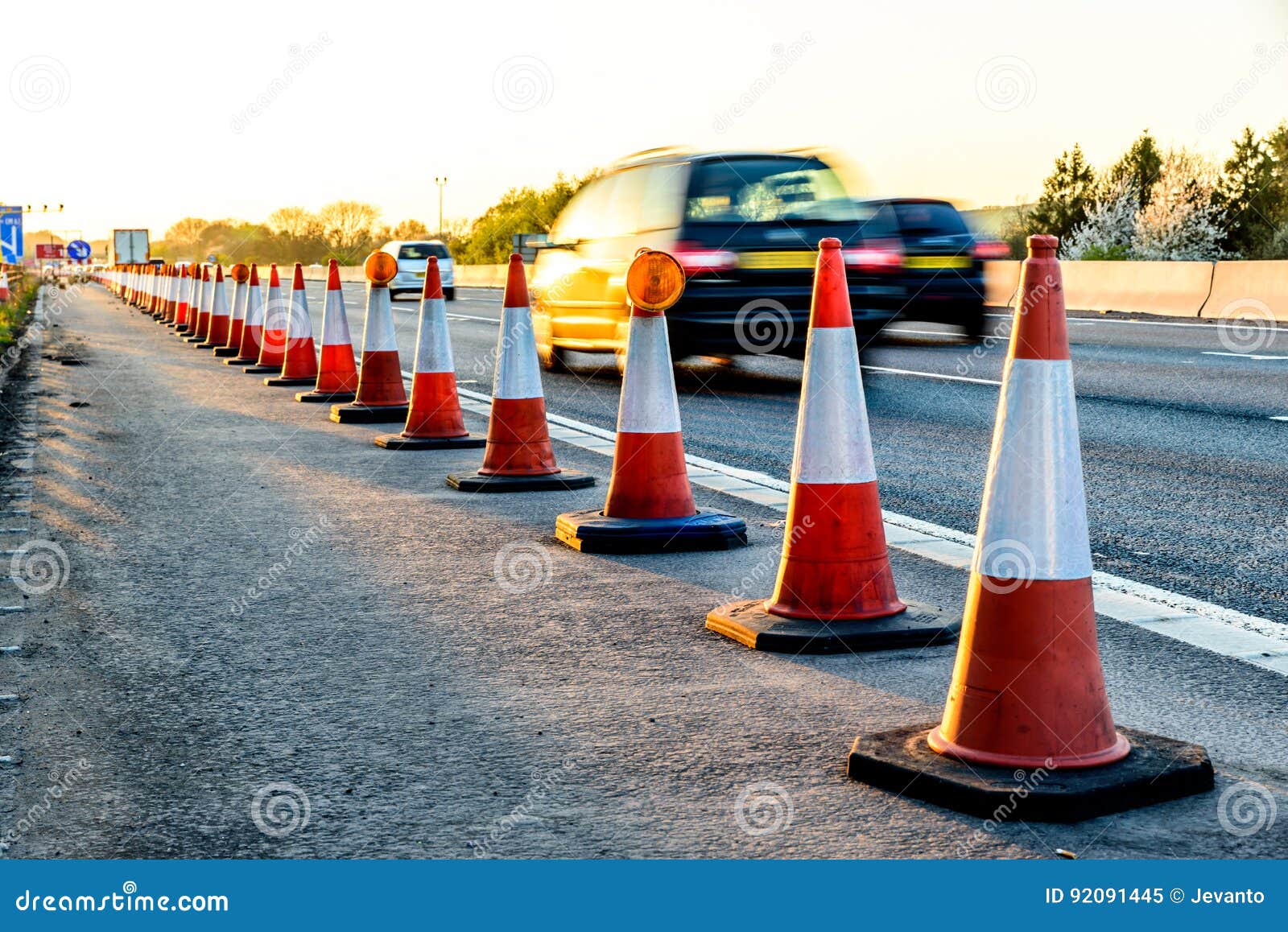 Evening View UK Motorway Services Roadworks Cones Stock Image - Image ...