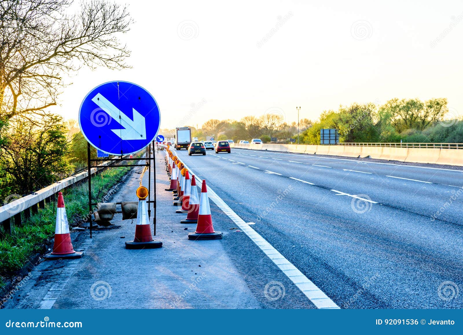 Evening View UK Motorway Services Roadworks Cones Editorial Photo ...