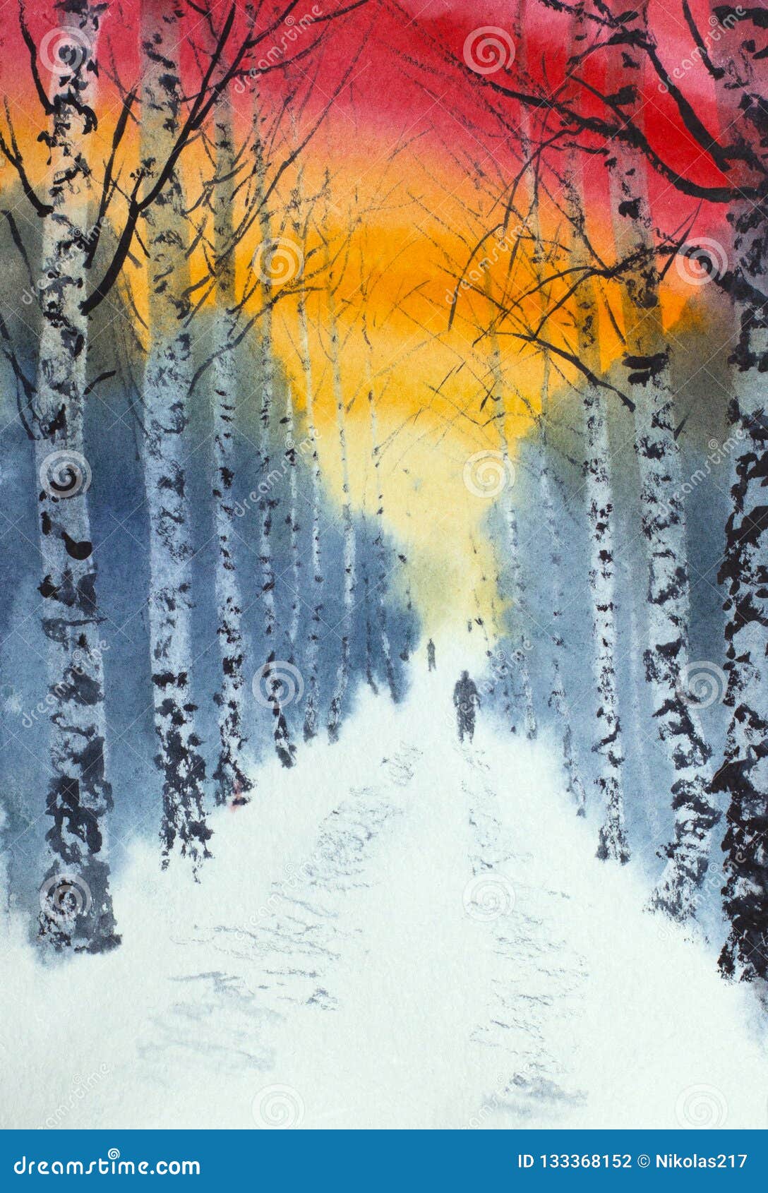 Evening walk in the park stock illustration. Illustration of watercolor ...