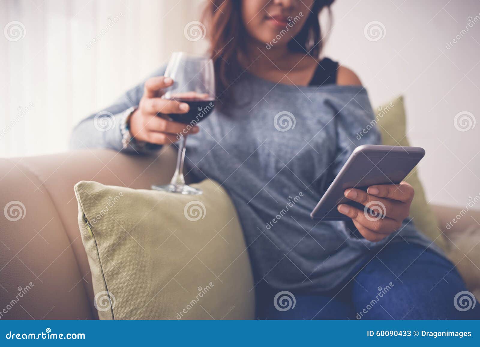 Evening with Wine and Smartphone Stock Image - Image of home, lifestyle ...