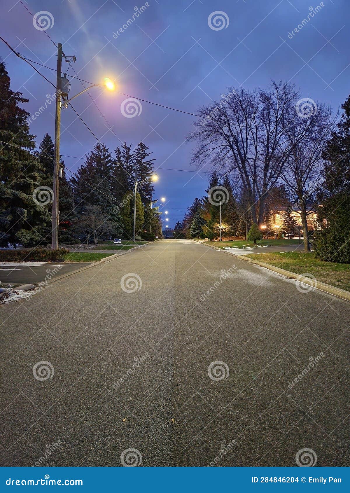Evening Winter Street stock photo. Image of night, morning - 284846204