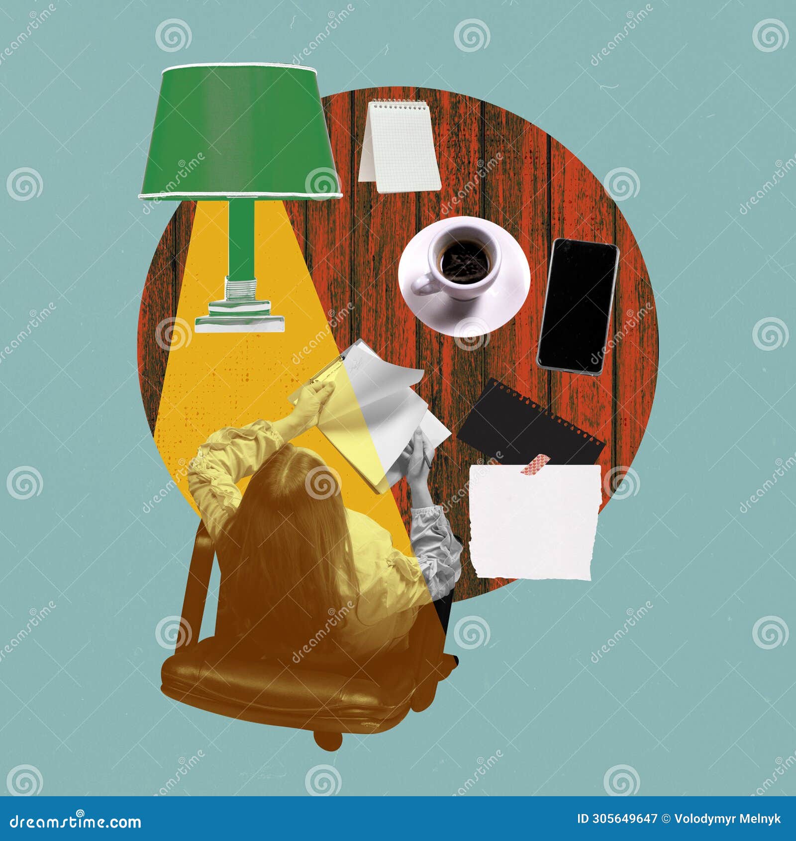 Evening Work. Young Woman Sitting at Workplace, Making Notes, Working ...