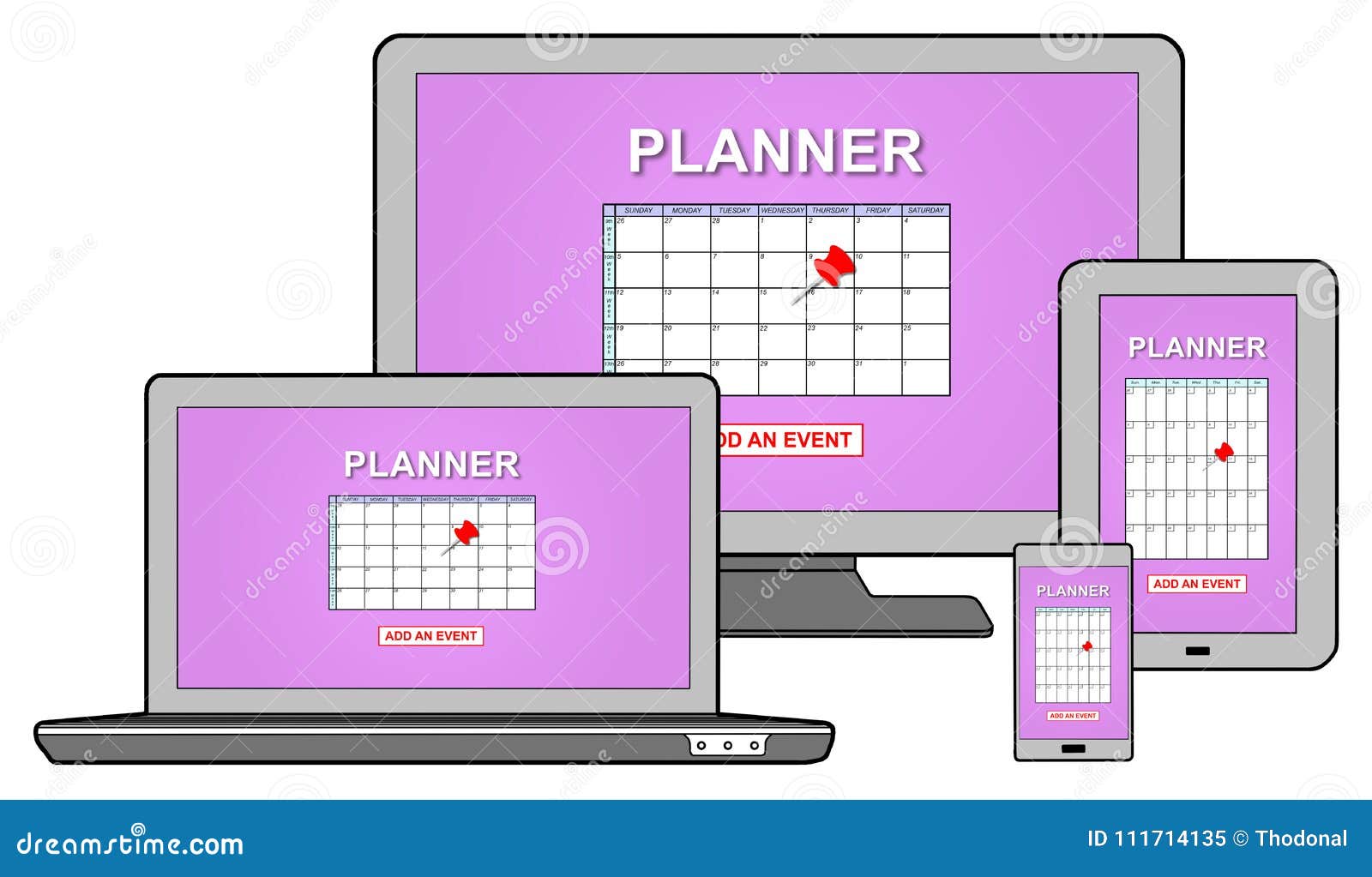 Event Adding on Planner Concept on Different Devices Stock Illustration ...