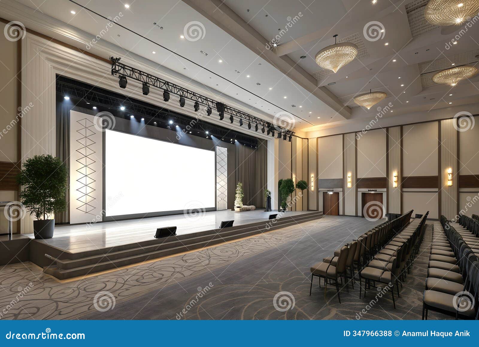 Event Hall with Stage and Seating Ready for a Corporate Presentation ...