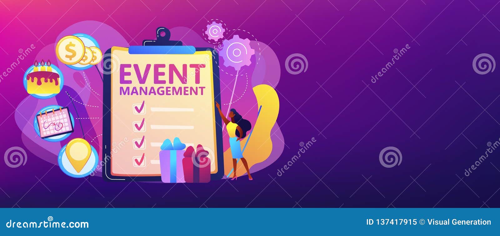 Event Management Concept Banner Header. Stock Vector - Illustration of ... Event Management Concept Banner Header. Stock Vector - Illustration of ...